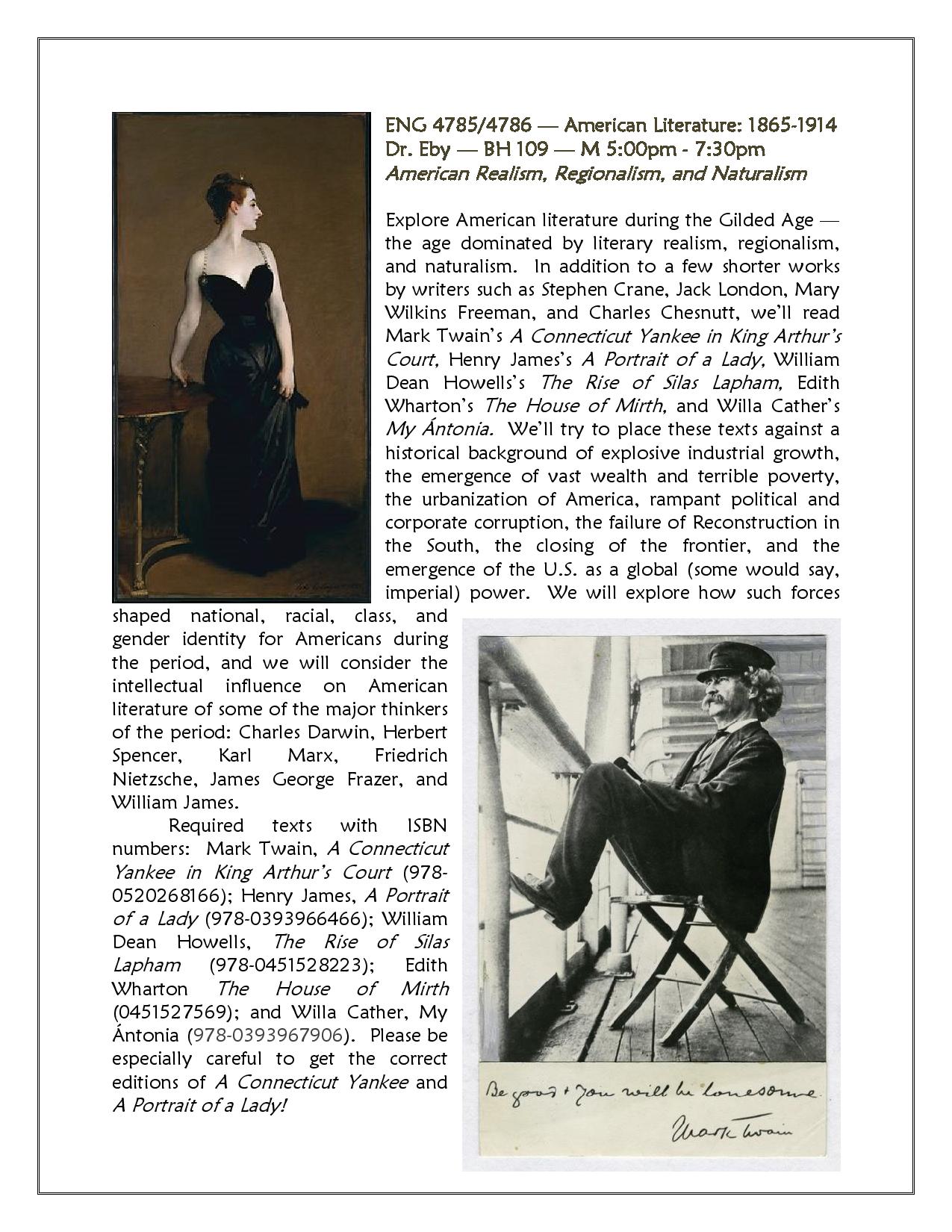 English 4786/4786- American Literature: 1865-1914 | Department of English